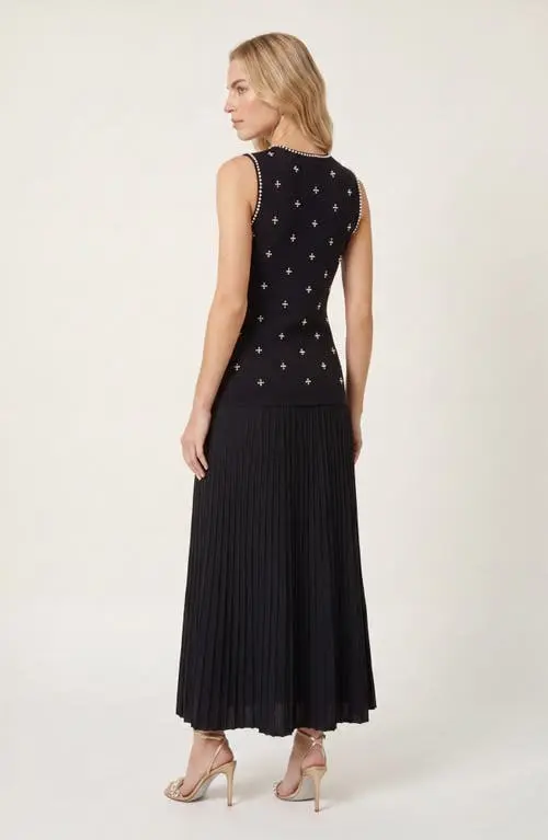 MODENAIRE Pearl Embellished Knit Midi Dress - Black
