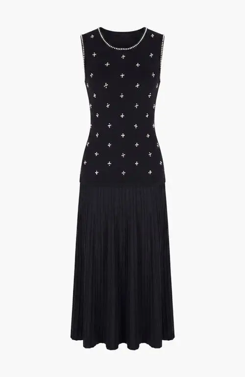 MODENAIRE Pearl Embellished Knit Midi Dress - Black