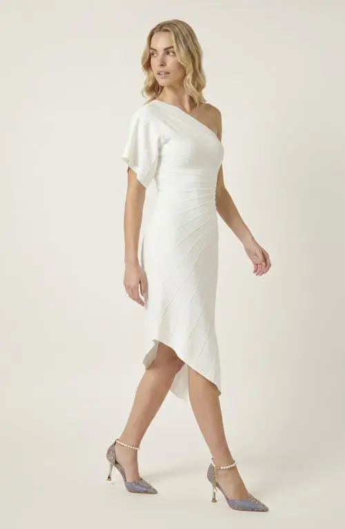 MODENAIRE One Shoulder Knit Dress With Flared Hem