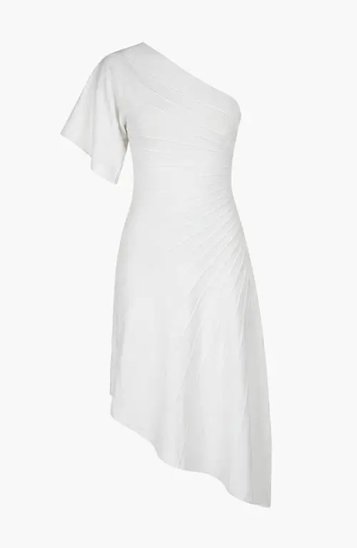 MODENAIRE One Shoulder Knit Dress With Flared Hem