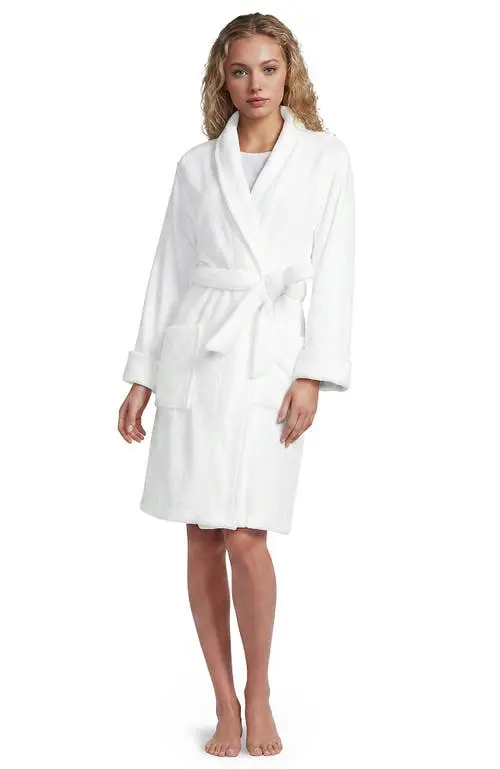 LANDS' END Soft Terry Long Sleeve Knee Length Robe - White