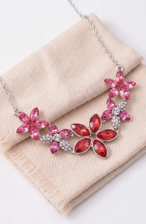 MODENAIRE Floral Crystal Statement Necklace