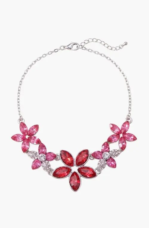 MODENAIRE Floral Crystal Statement Necklace - Fuchsia
