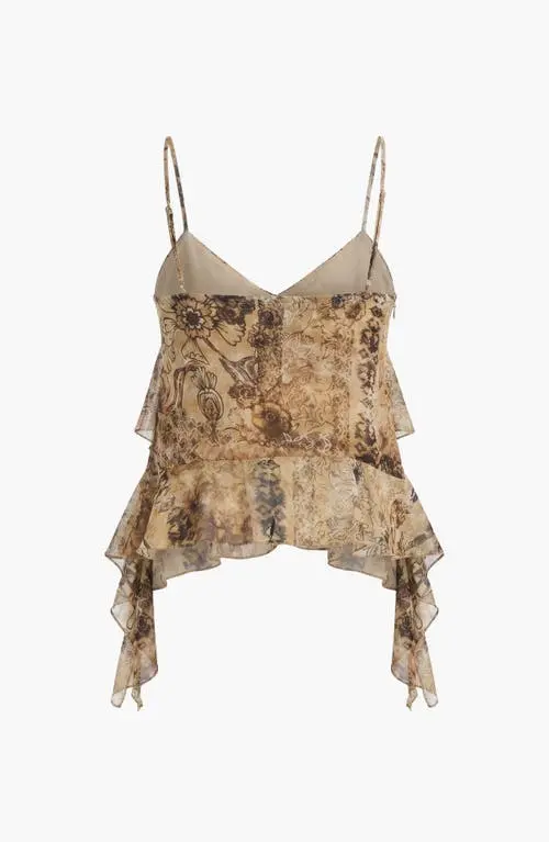 MODENAIRE Ruffled Lightweight Layered Hem Spaghetti Strap Top