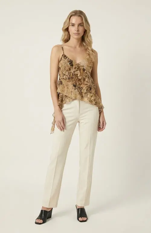 MODENAIRE Ruffled Lightweight Layered Hem Spaghetti Strap Top