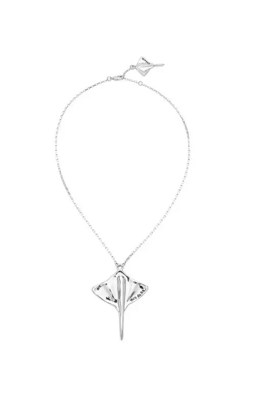 UNODE50 Sterling Plated Manta Ray Pendant Necklace - Silver