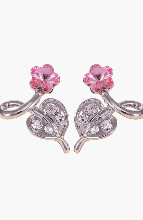 MODENAIRE Flower Crystal Drop Earrings - Pink