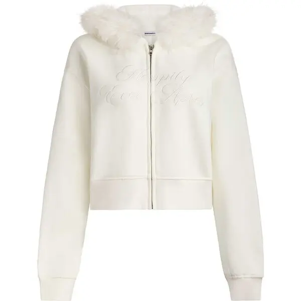BRIDEMERCH Happily Ever Après Fur Zip Cropped Hoodie