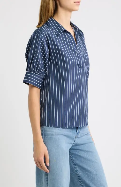 FRAME Striped Cotton Poplin Top