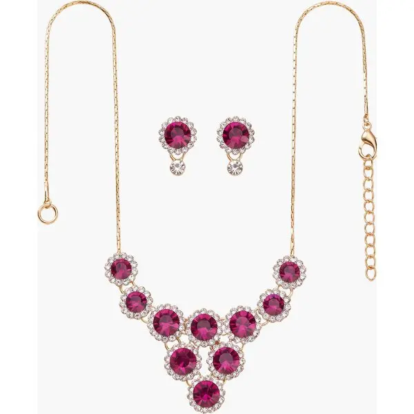 MODENAIRE Crystal Necklace And Dangle Earrings Set - Deep Pink