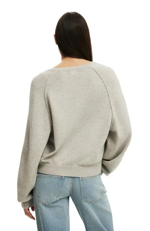 COTTON ON Oversized Henley Knit Top With Button Detail - Grey Marle