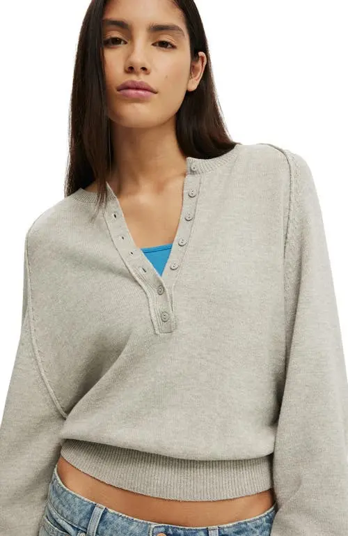 COTTON ON Oversized Henley Knit Top With Button Detail - Grey Marle