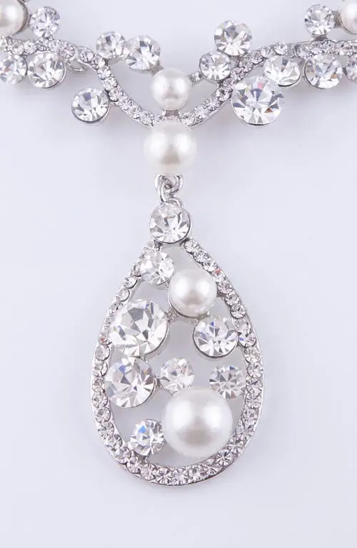 MODENAIRE Pearl And Crystal Teardrop Necklace And Earrings Set