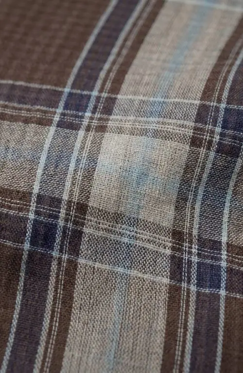 MODENAIRE Plaid Long Sleeve Button Up Blouse With Side Tie