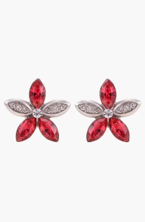 MODENAIRE Crystal Flower Stud Earrings - Red