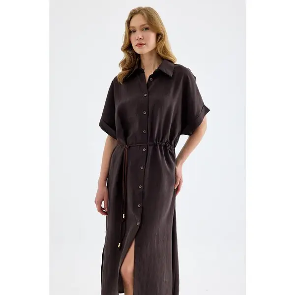 MONLICIA Solenne Cotton Midi Shirt Dress - Brown