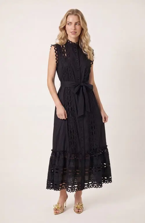 MODENAIRE Sleeveless High Neck Lace Overlay Maxi Dress - Black