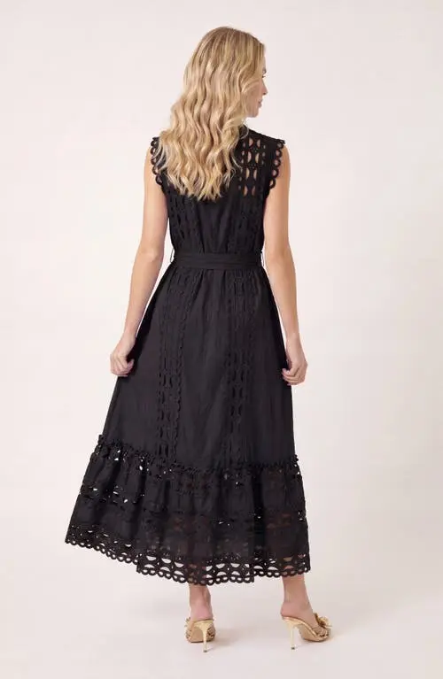 MODENAIRE Sleeveless High Neck Lace Overlay Maxi Dress - Black