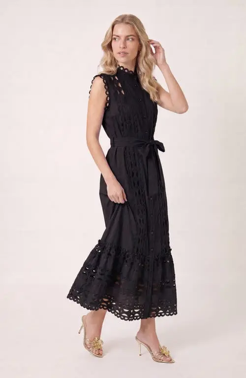 MODENAIRE Sleeveless High Neck Lace Overlay Maxi Dress - Black