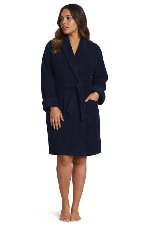 LANDS' END Soft Terry Long Sleeve Knee Length Robe - Radiant Navy