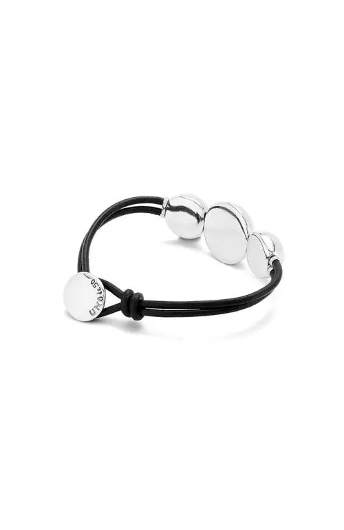 UNODE50 Sterling -plated Leather Bracelet With Three Central Balls