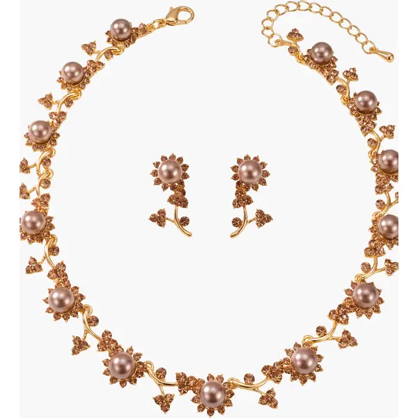 MODENAIRE Pearl And Crystal Floral Necklace And Earrings Set