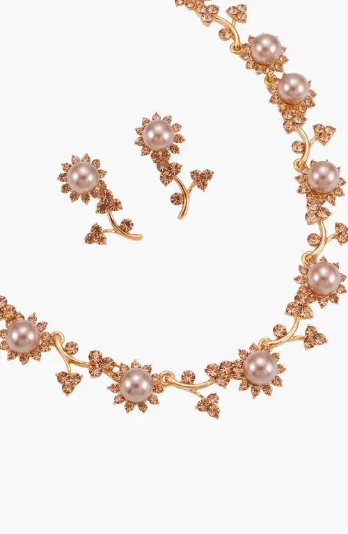 MODENAIRE Pearl And Crystal Floral Necklace And Earrings Set
