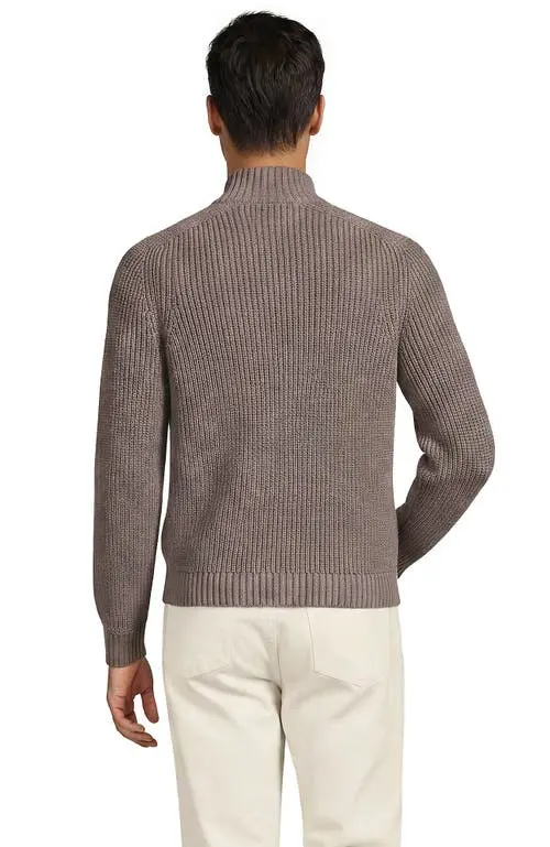 LANDS' END Long Sleeve Drifter Full Zip Cardigan Sweater - Light Bark Heather