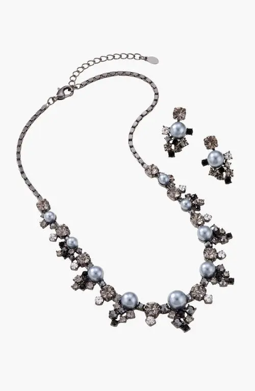 MODENAIRE Faux Pearl Crystal Statement Necklace And Earring Set