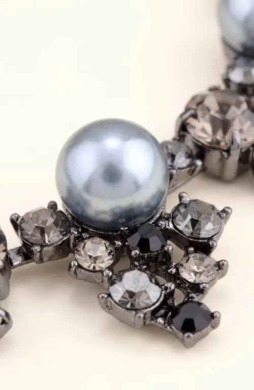 MODENAIRE Faux Pearl Crystal Statement Necklace And Earring Set