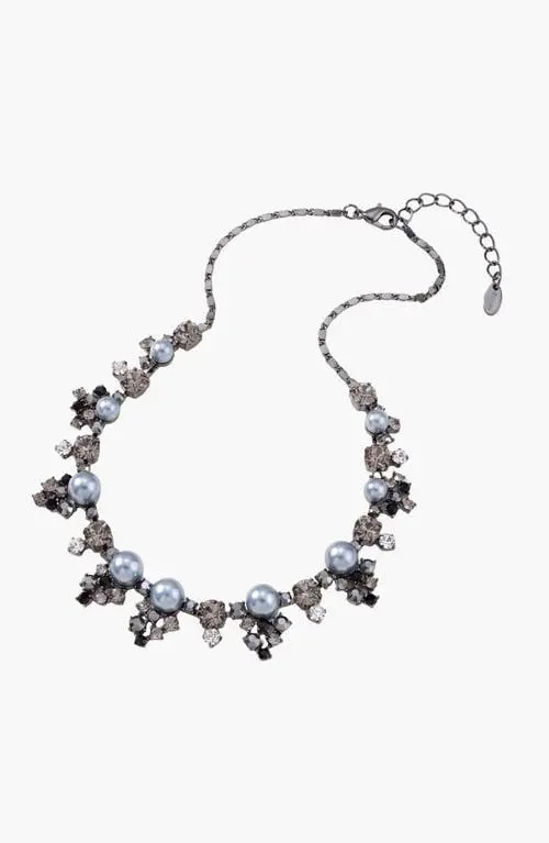 MODENAIRE Faux Pearl Crystal Statement Necklace And Earring Set