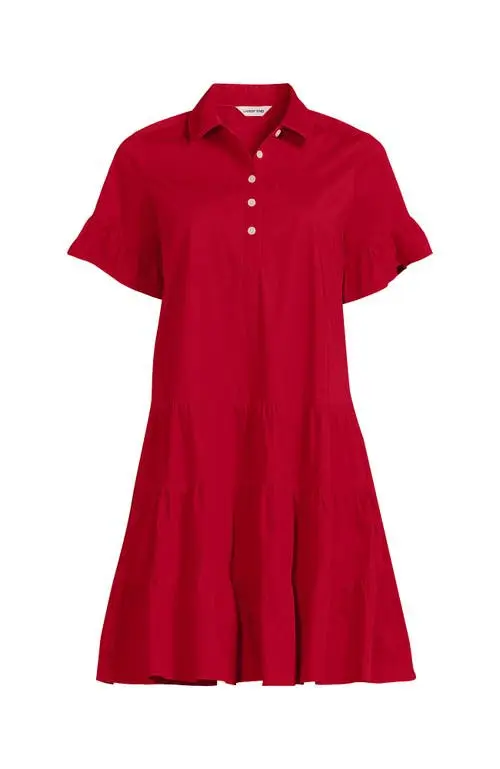 LANDS' END Poplin Flutter Sleeve Knee Length Tiered Dress - Compass Red