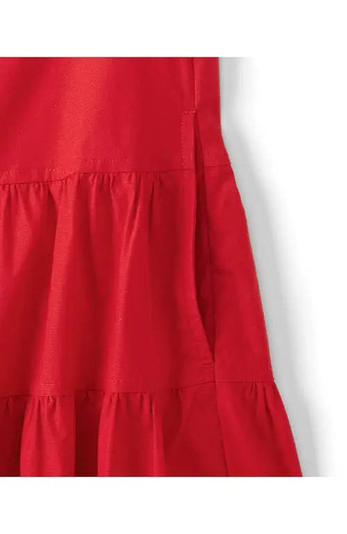 LANDS' END Poplin Flutter Sleeve Knee Length Tiered Dress - Compass Red