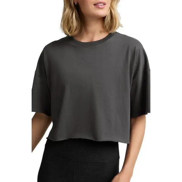 Beyond Yoga Cropped T-shirt With Raw Hem - Heather Gray