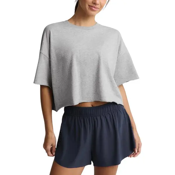 Beyond Yoga Cropped T-shirt With Raw Hem - Heather Gray