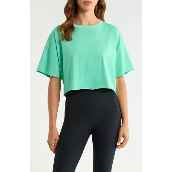 Beyond Yoga Cropped T-shirt With Raw Hem - Washed Jade Pool