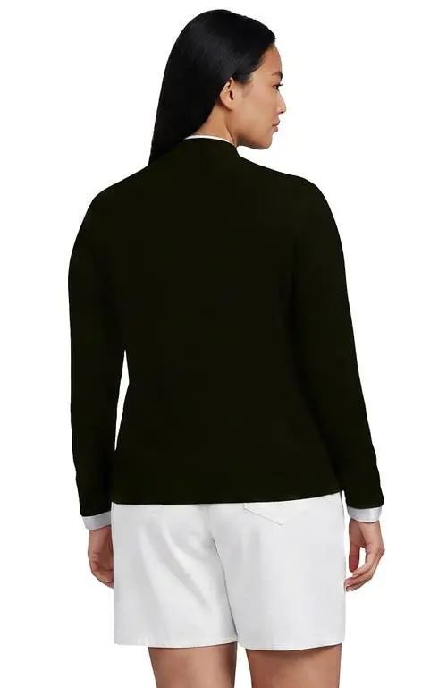 LANDS' END Double Trim Cotton V-neck Cardigan Sweater - Black/white