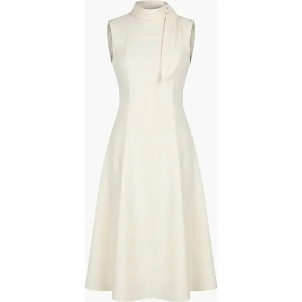 MODENAIRE High Neck Sleeveless Midi Dress With Tie Detail