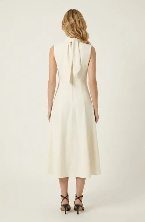 MODENAIRE High Neck Sleeveless Midi Dress With Tie Detail