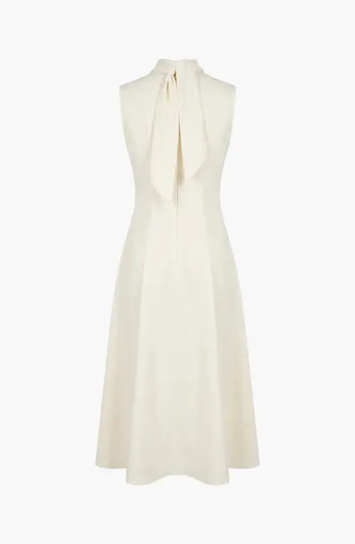 MODENAIRE High Neck Sleeveless Midi Dress With Tie Detail