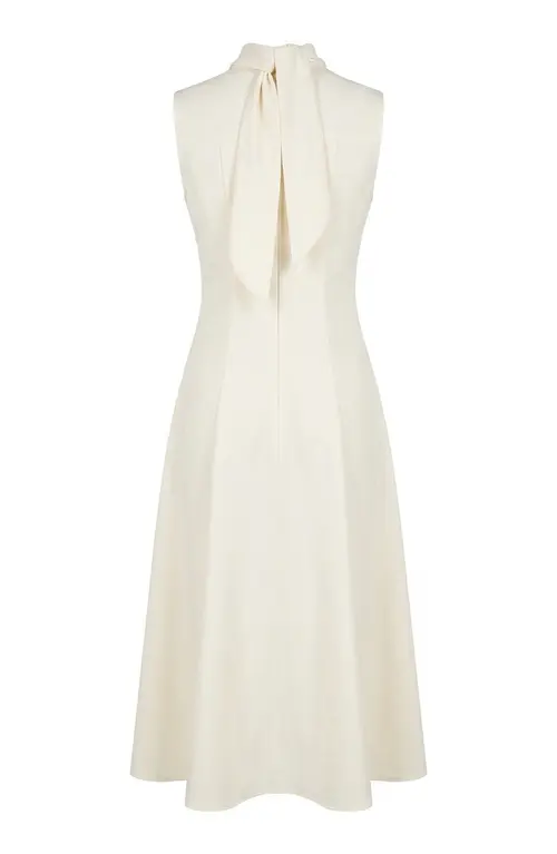 MODENAIRE High Neck Sleeveless Midi Dress With Tie Detail