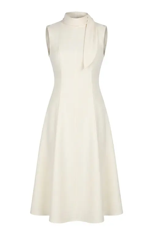 MODENAIRE High Neck Sleeveless Midi Dress With Tie Detail