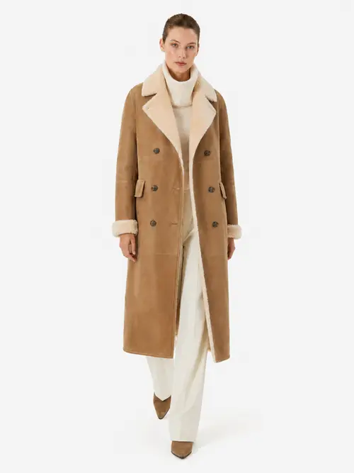 MINE BILGI Symphony Merino Shearling Double-breasted Long Coat