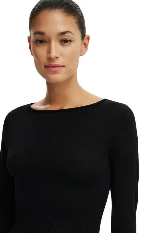 COTTON ON Close Knit Boat Neck Long Sleeve Top - Black