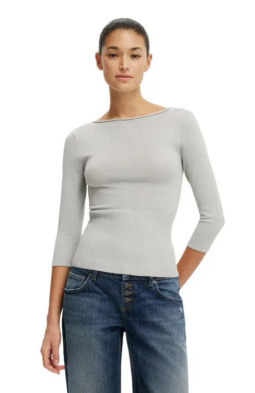 COTTON ON Close Knit Boat Neck Long Sleeve Top - Marble Mist