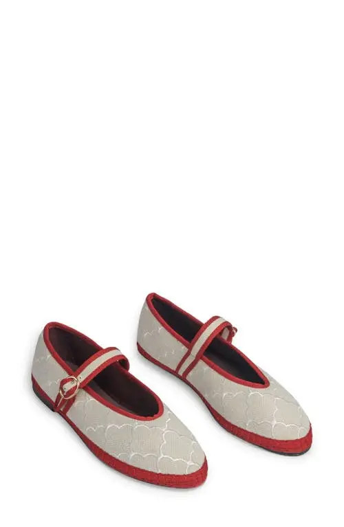 FLABELUS X Roller Rabbit Embroidered Mary Jane Flat - Beige