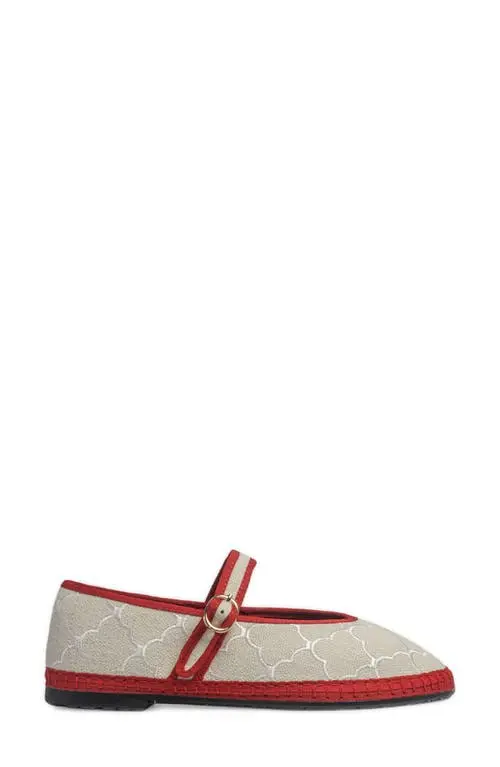 FLABELUS X Roller Rabbit Embroidered Mary Jane Flat
