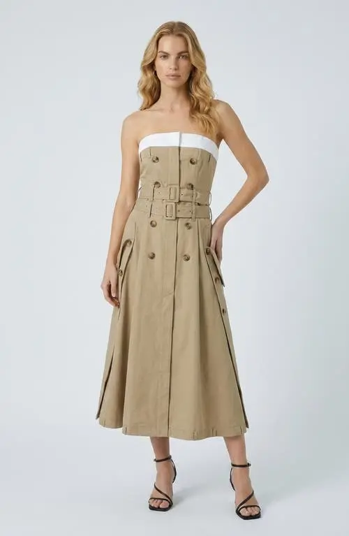 MODENAIRE Strapless Trench Midi Dress With Double Belt Detail