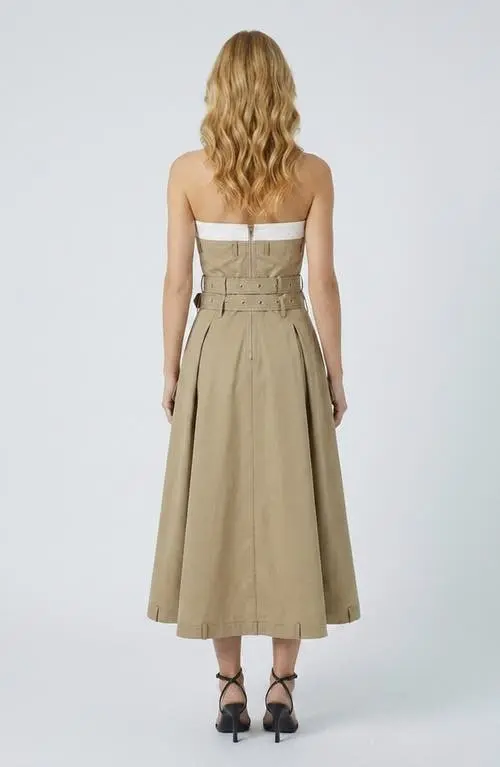 MODENAIRE Strapless Trench Midi Dress With Double Belt Detail
