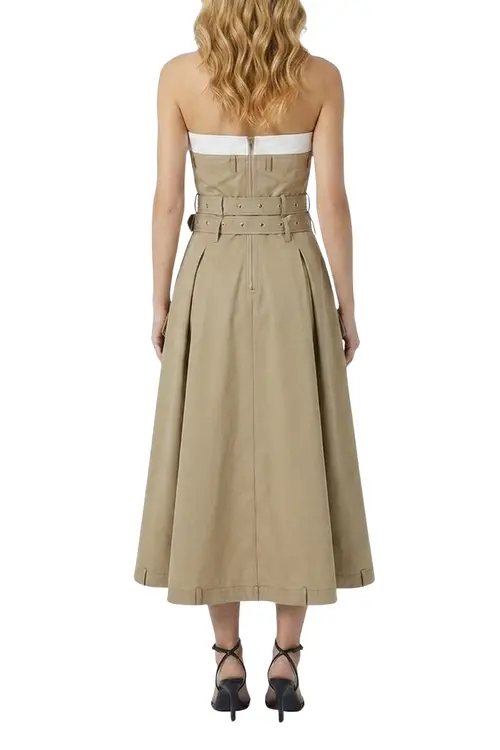 MODENAIRE Strapless Trench Midi Dress With Double Belt Detail